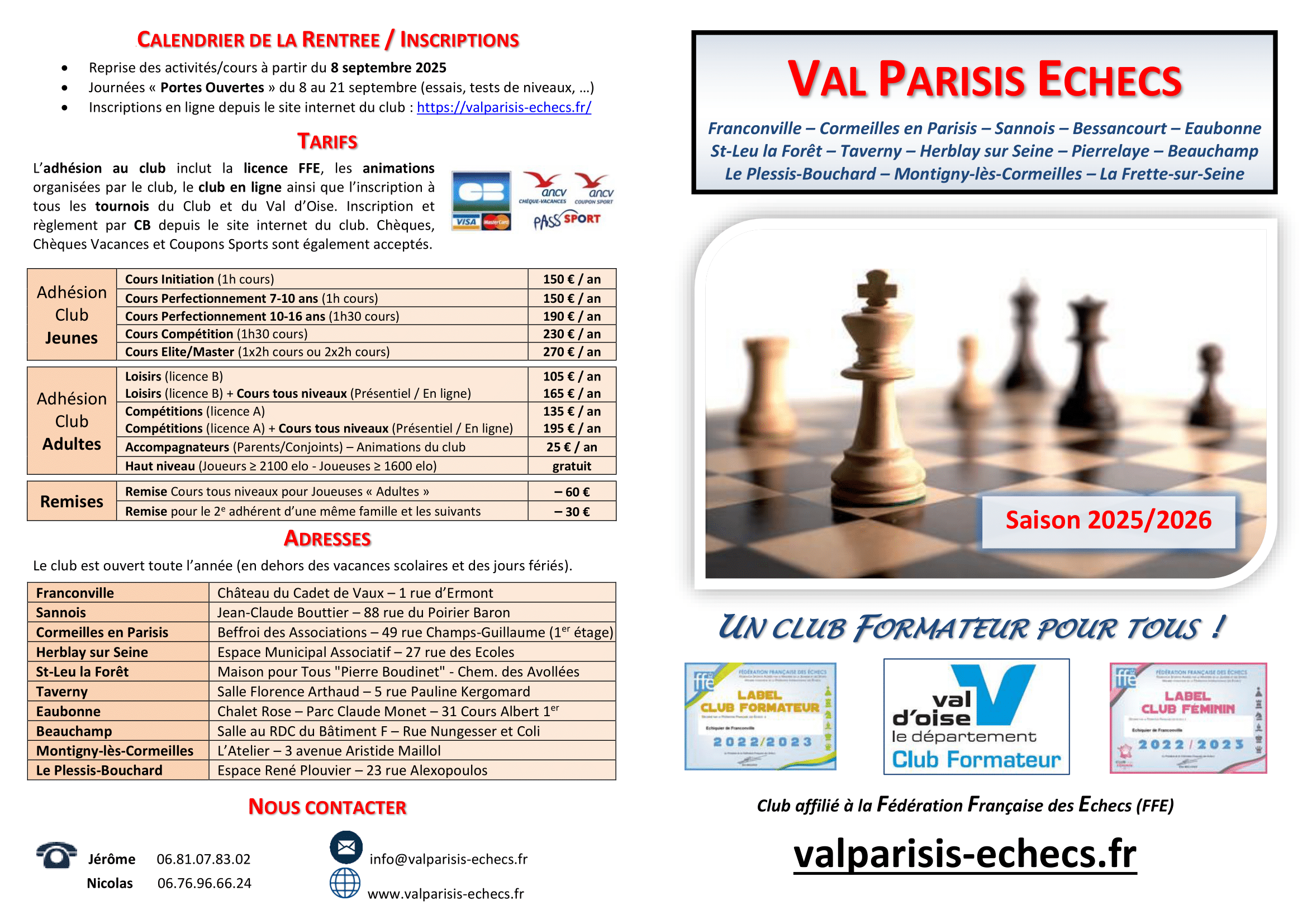 Val Parisis Echecs - Inscription en ligne - Inscriptions terminées
